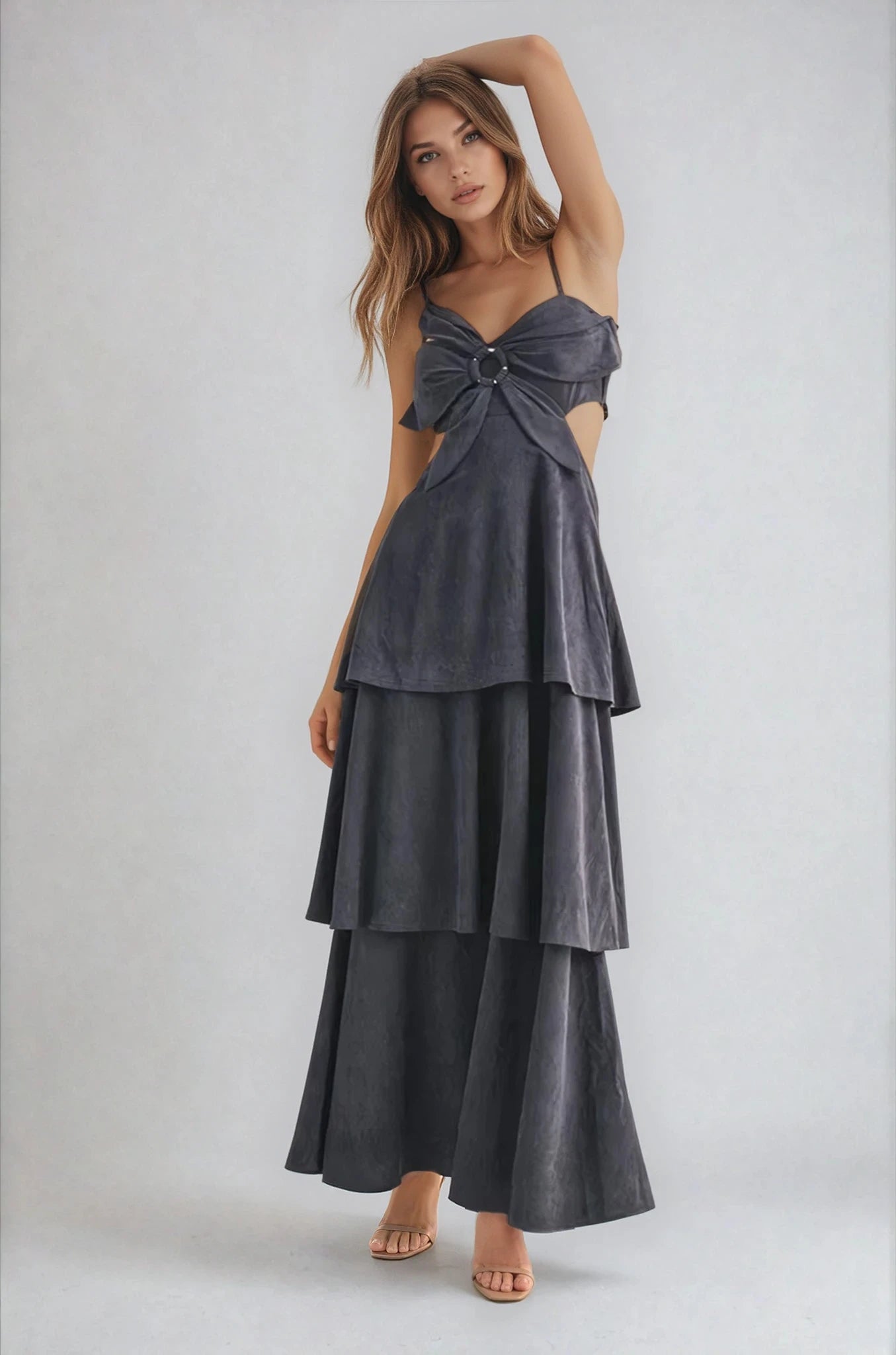Hadley Dress – Tiered Faux Suede Maxi Dress | The Salient Collection